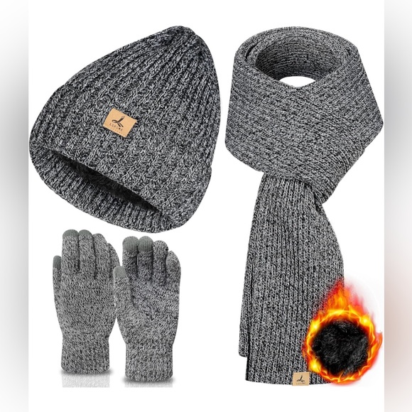 Accessories | Lorome 3pc Winter Hat Scarf Gloves Set Fleece Knit Beanie ...